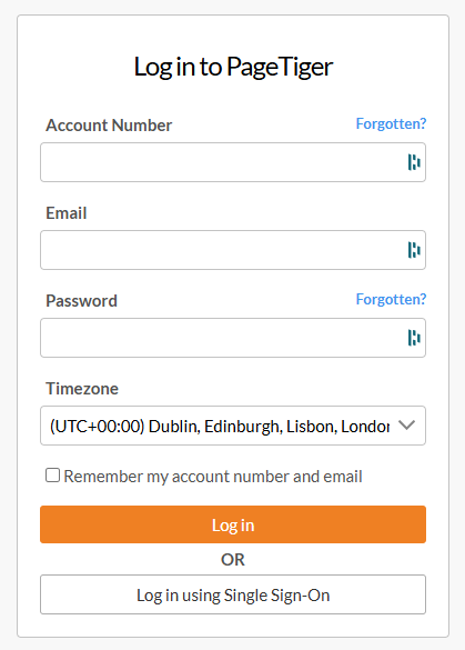 Logging in to PageTiger